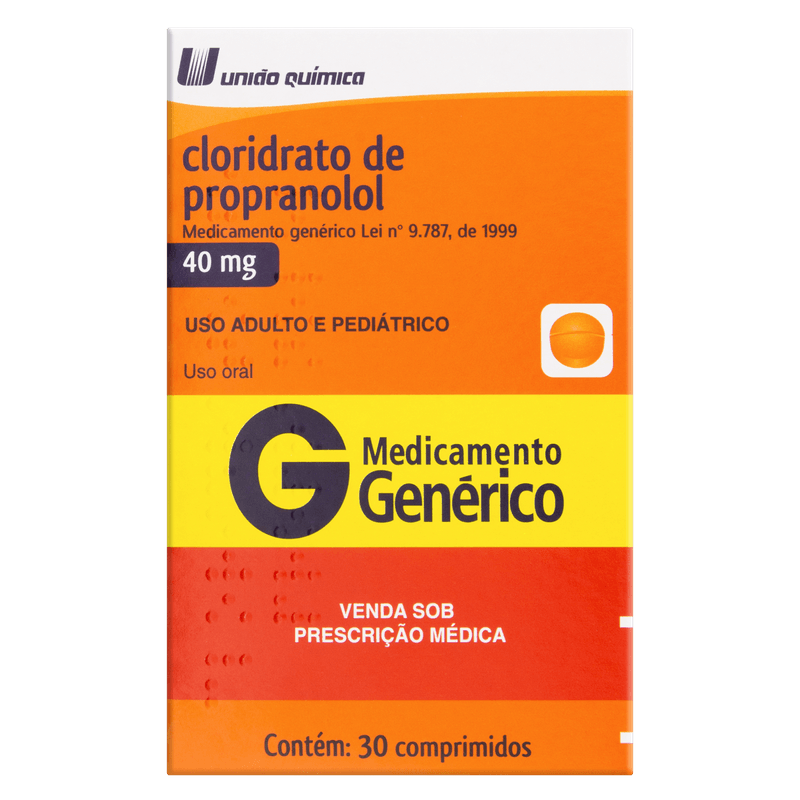 Cloridrato de Propranolol 40mg Genérico União Química 30 Comprimidos
