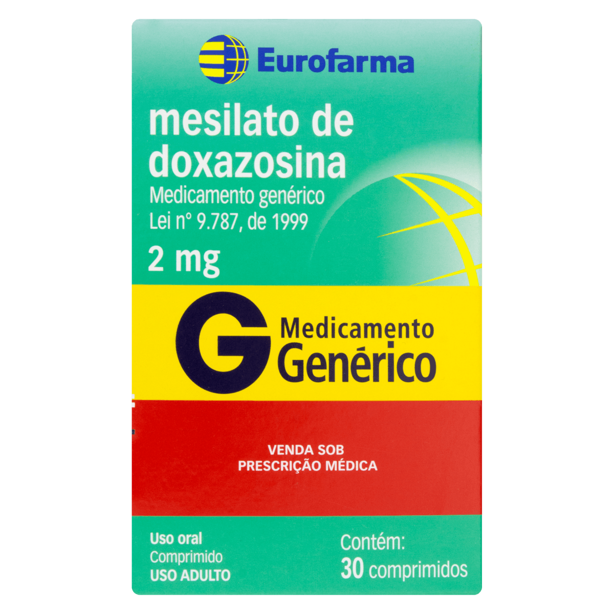 Mesilato Doxazosina 2mg Genérico Eurofarma 30 Comprimidos