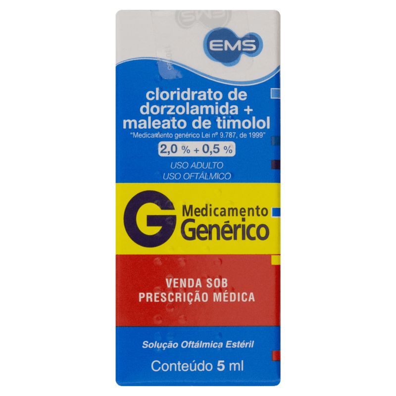 Cloridrato de Dorzolamida 20mg + Maleato de Timolol 5mg Genérico EMS 5ml