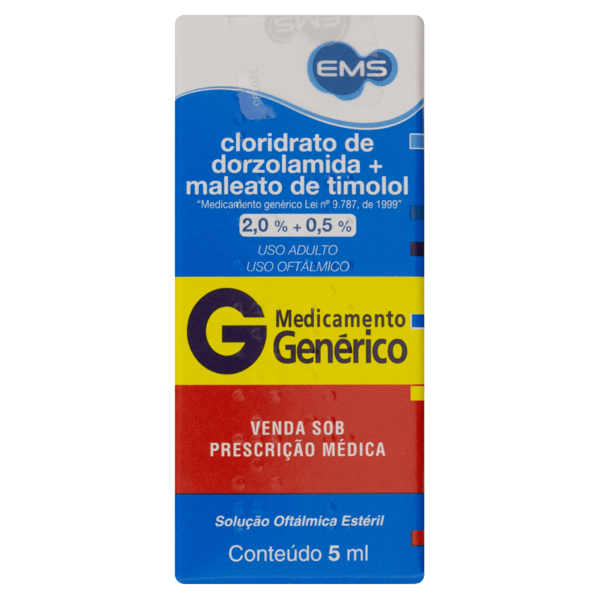 Cloridrato de Dorzolamida 20mg + Maleato de Timolol 5mg Genérico EMS 5ml