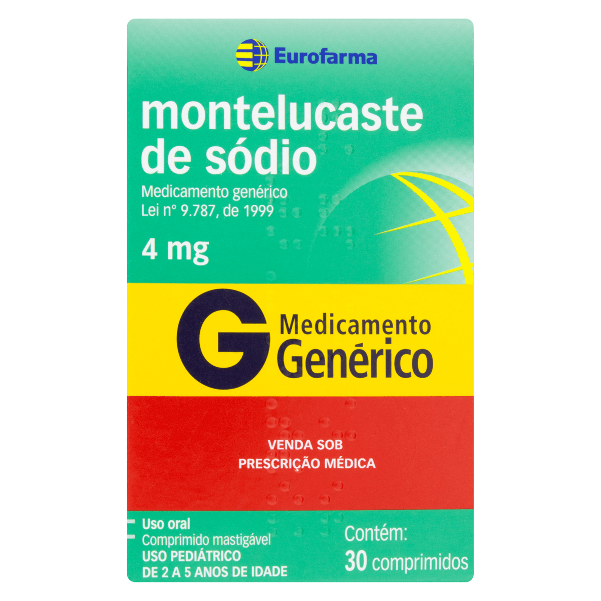 Montelucaste 4mg 30 Eurofarma Genérico 30 Comprimidos Mastigáveis