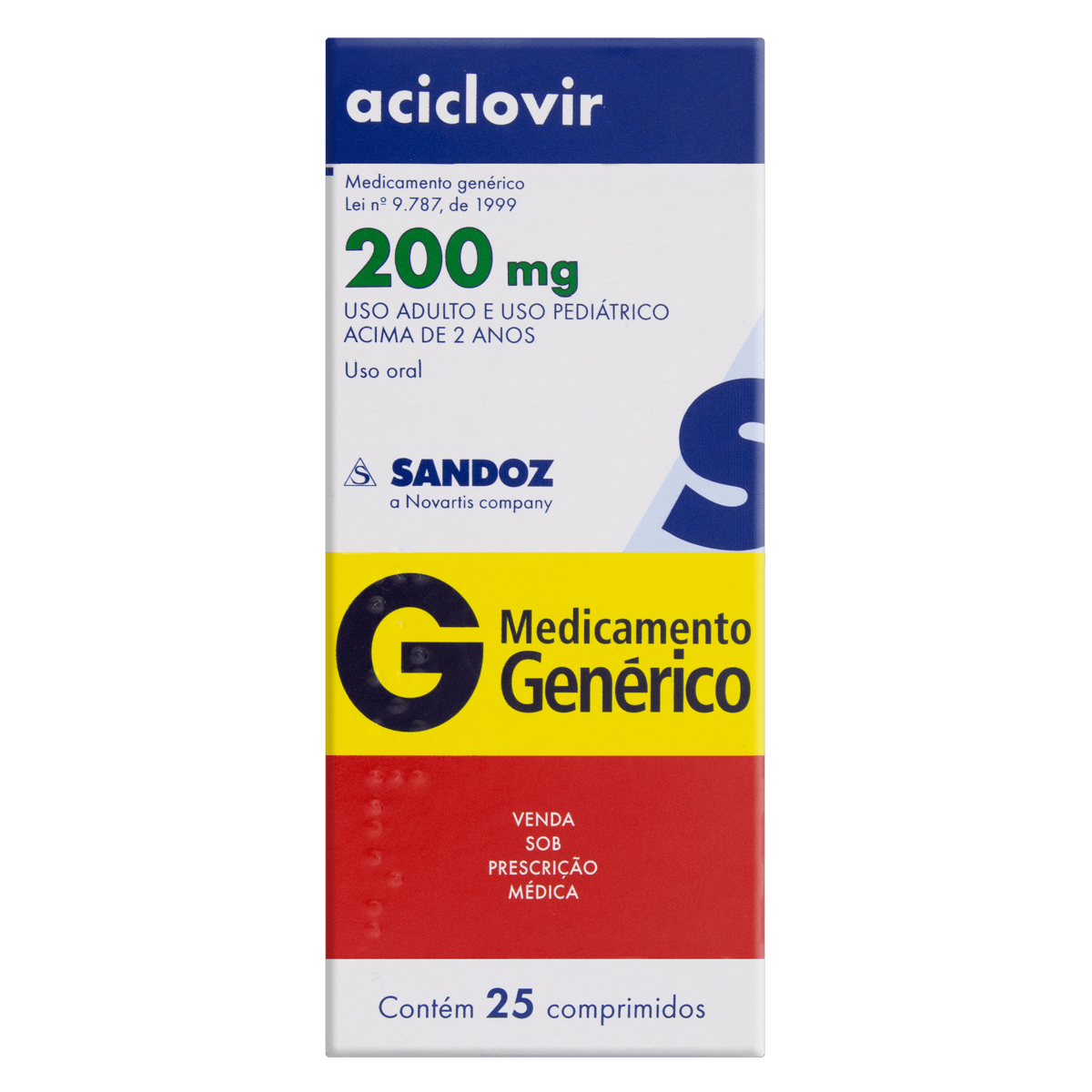 Aciclovir 200mg Genérico 25 Comprimidos Revestidos