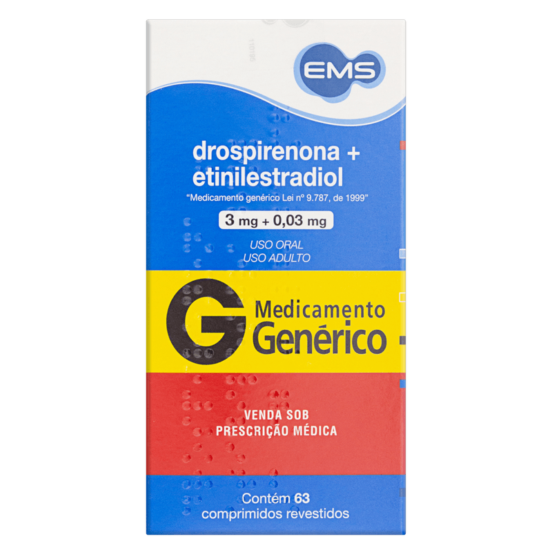 Drospirenona + Etinilestradiol 3mg + 0,03mg Genérico EMS 63 Comprimidos