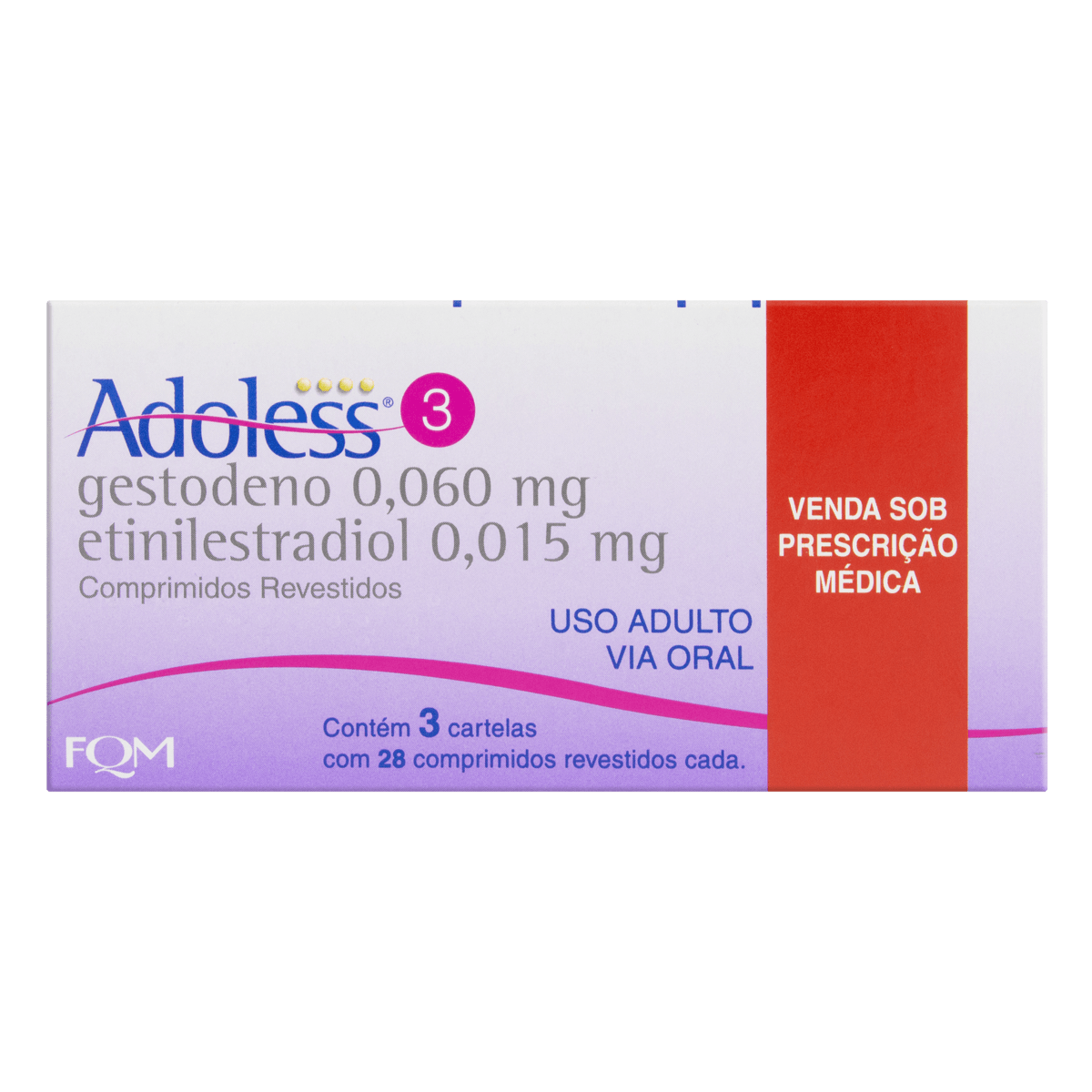 Adoless 0,060mg + 0,015mg Farmoquímica 3 x 28 Comprimidos Revestidos
