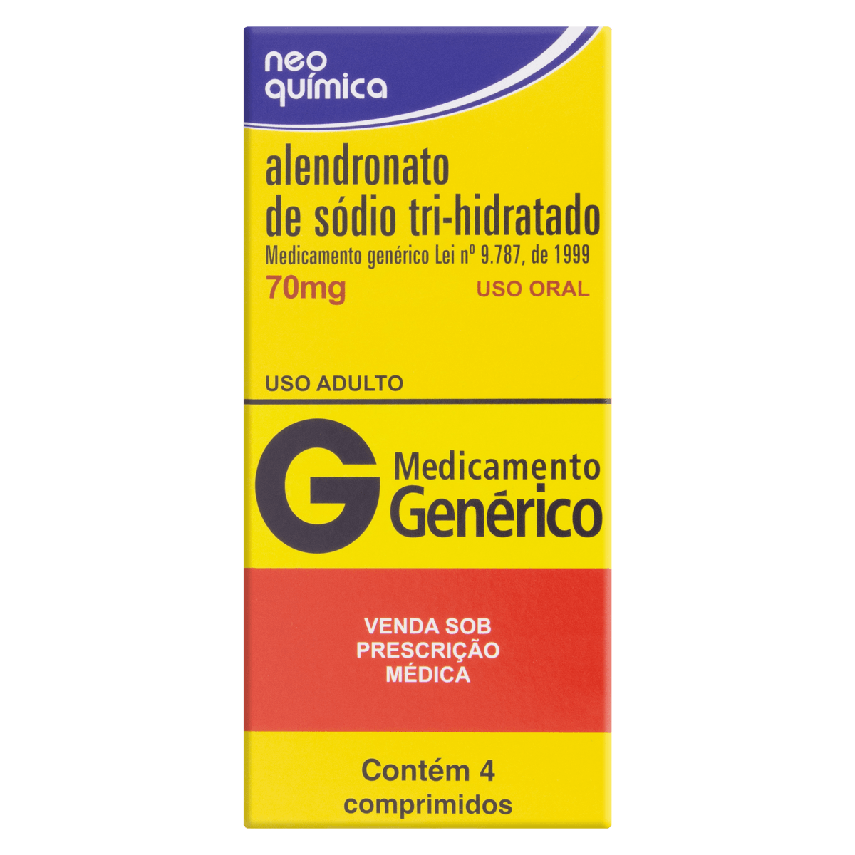 Alendronato Sódico 70mg Genérico Neo Química 4 Comprimidos