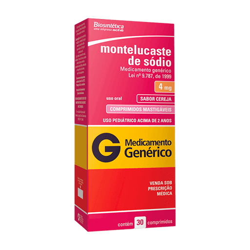 Montelucaste de Sódio 4mg Genérico Biosintética 30 Comprimidos Mastigáveis