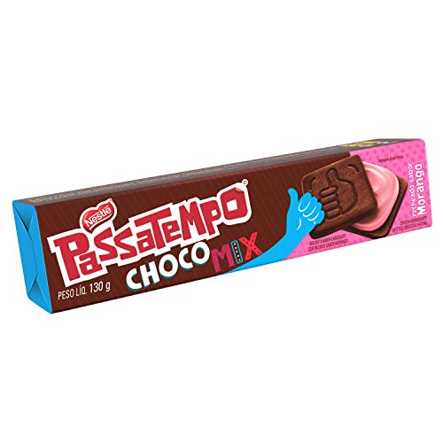 BISCOITO PASSATEMPO RECH CHOCOMIX MORANGO 130GR@