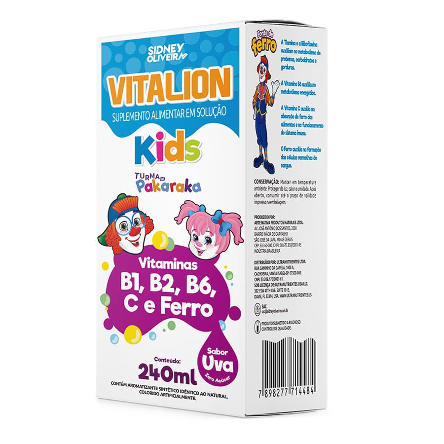 Vitalion Kids Sabor Uva Turma Pakaraka Sidney Oliveira 240ml
