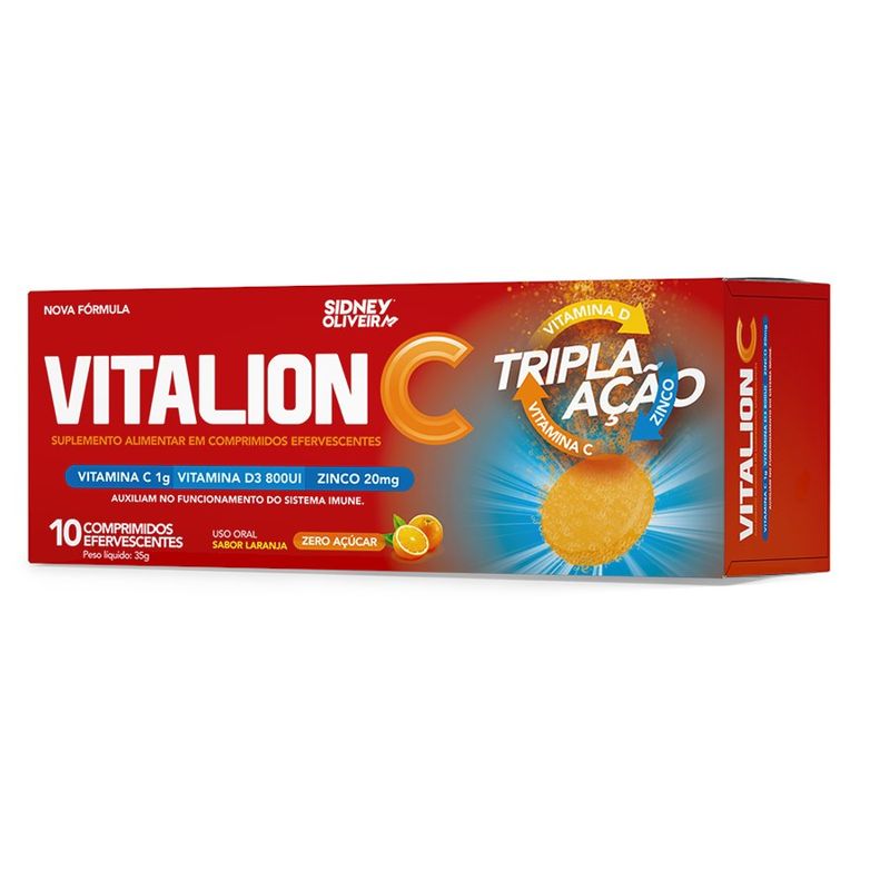 Vitalion C Tripla Ação Vitamina C 1g + D3 800UI + Zinco 20mg Sidney ...