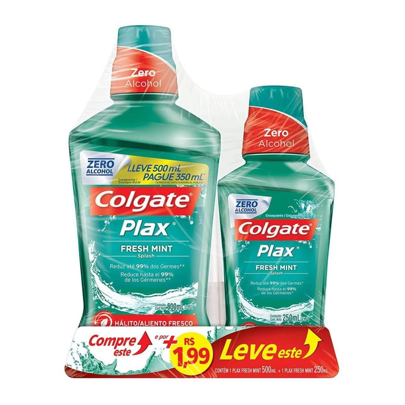 Kit Enxaguante Bucal Colgate Plax Fresh Mint 500ml + 250ml