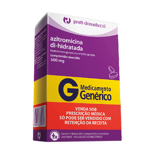 Azitromicina 500mg Genérico Prati 3 Comprimidos Revestidos